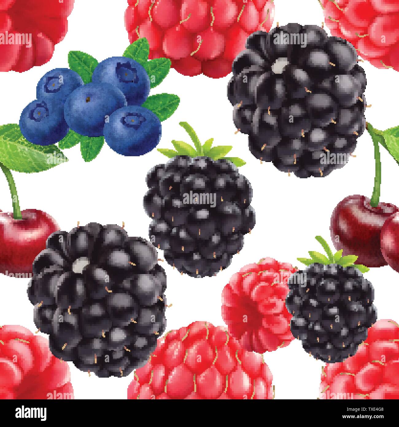 Blackberry blueberry cherry and raspberry seamless pattern. 3d ...
