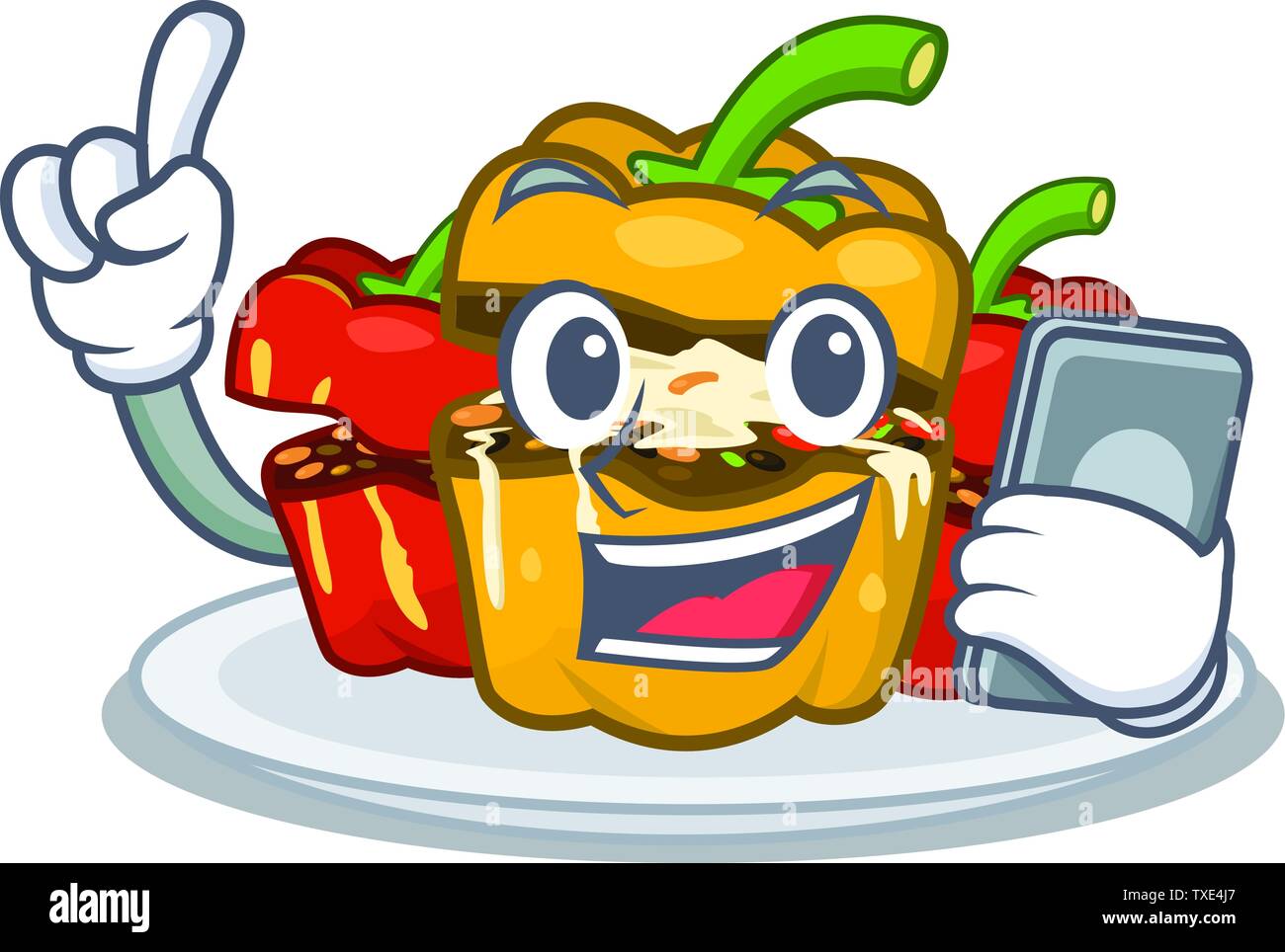 With phone stuffed pepper isolated with the cartoon Stock Vector Image ...