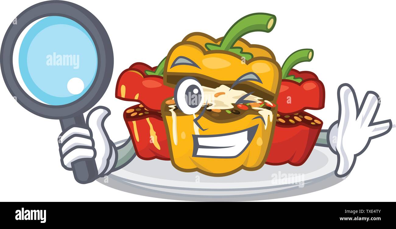 Detective stuffed pepper is served cartoon plate Stock Vector Image ...
