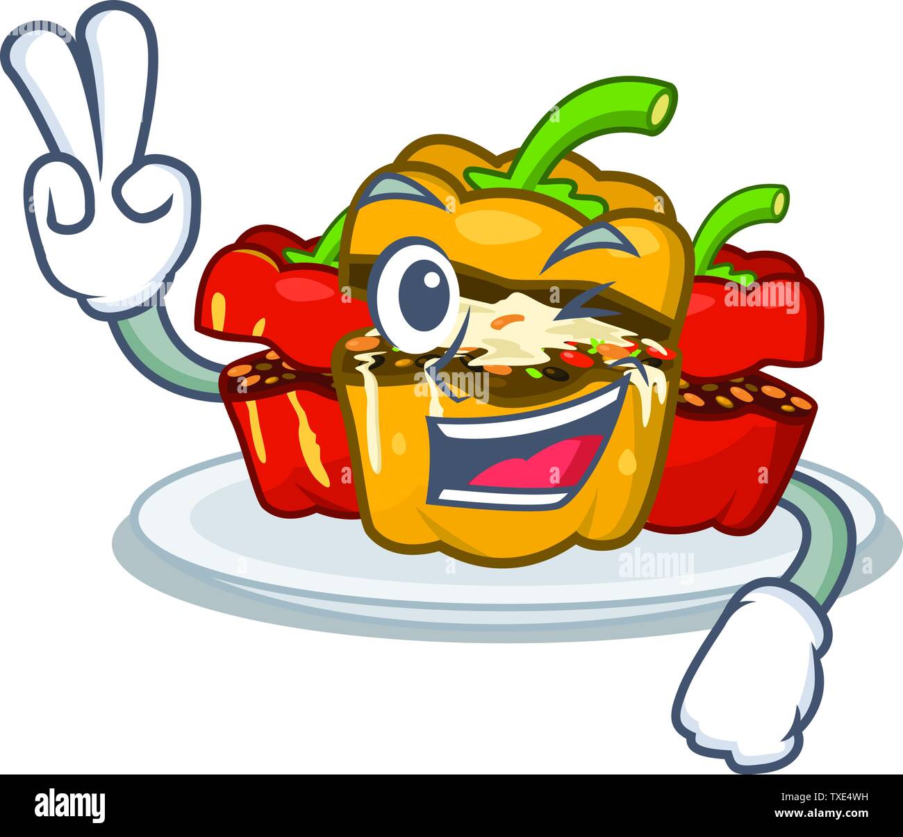 Two finger stuffed pepper is served cartoon plate Stock Vector Image ...