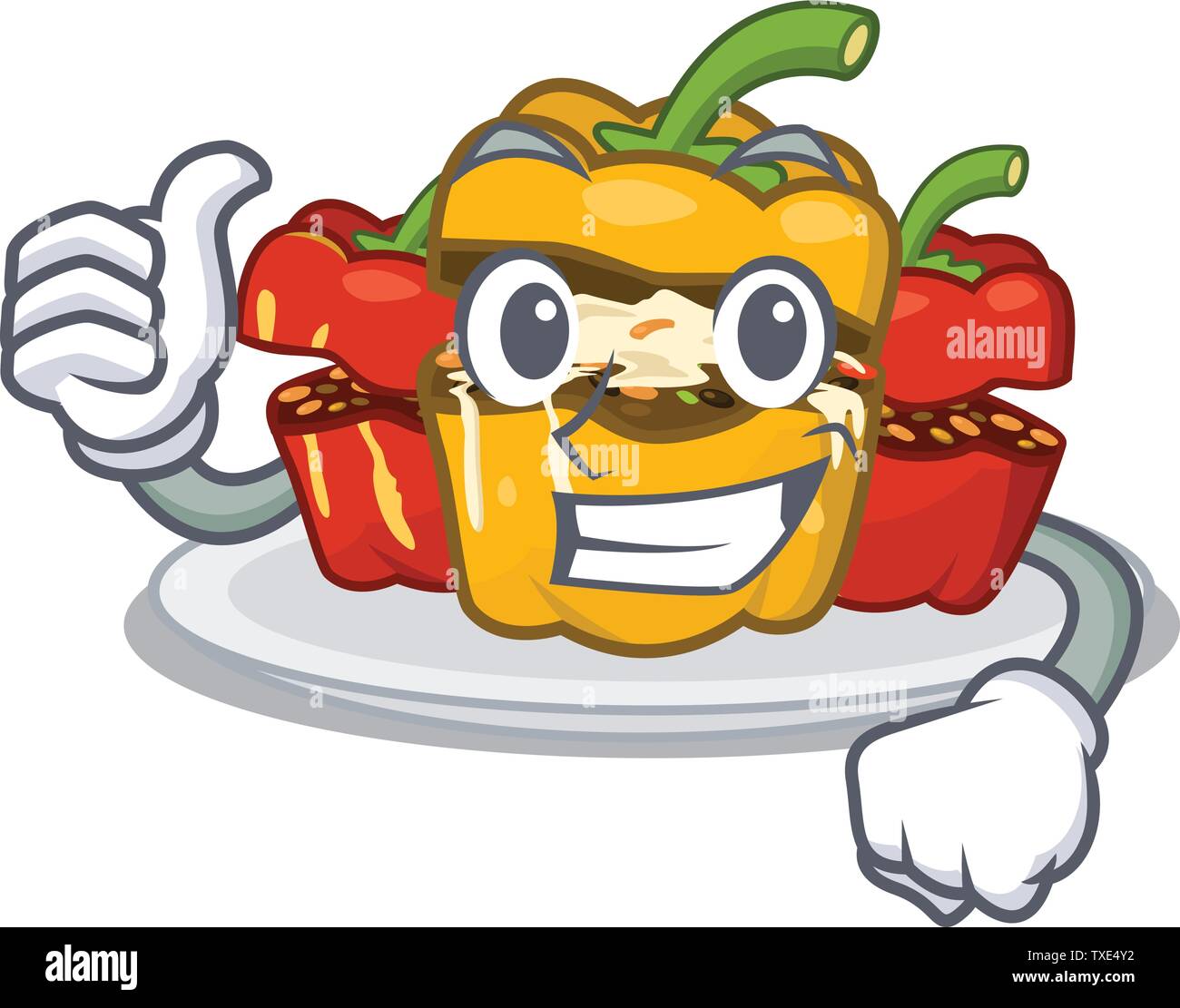 Thumbs up stuffed pepper is served cartoon plate Stock Vector Image ...