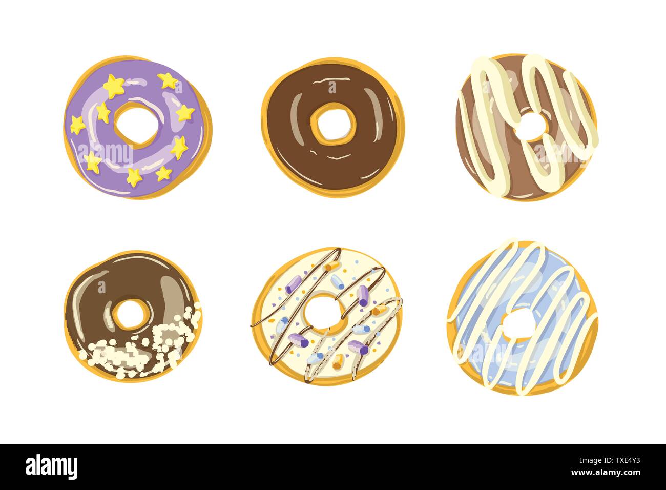 Set of six glazed donuts isolated. Bakery Vector illustration Stock ...