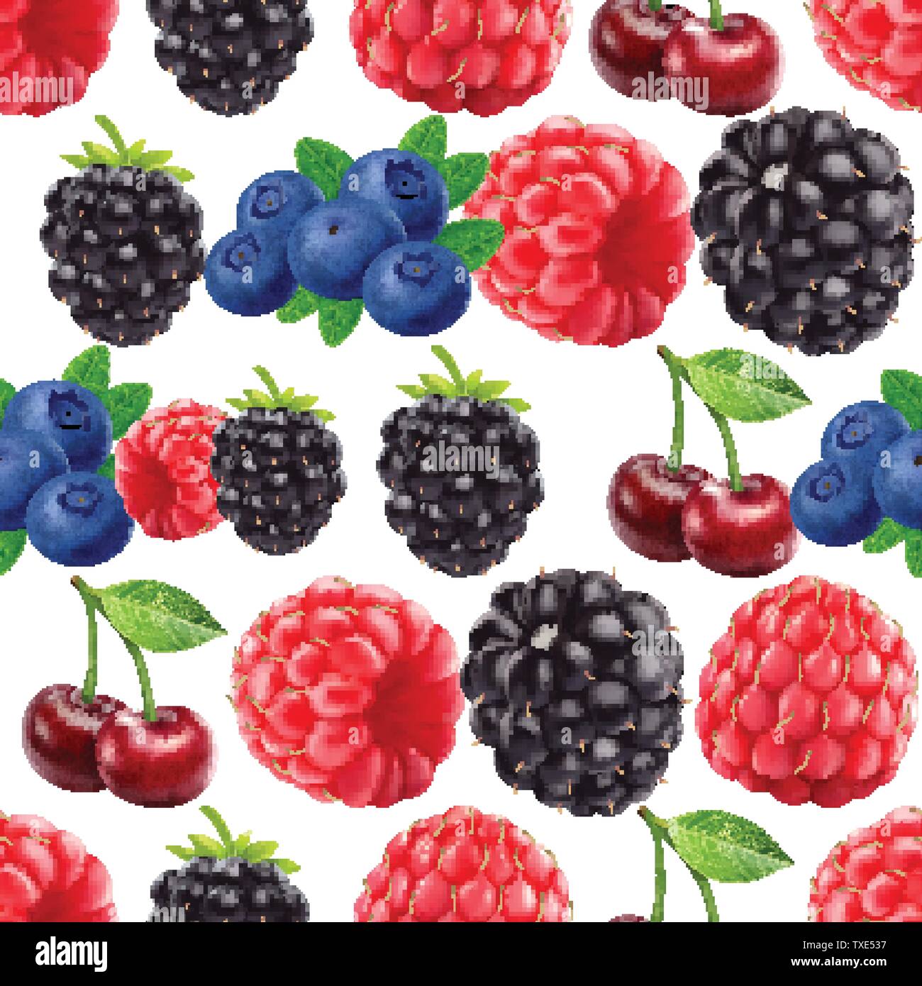 Blackberry blueberry cherry and raspberry seamless pattern. 3d ...