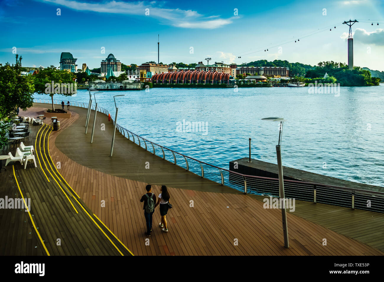 Singapore - Jun 10, 2019: Sentosa Boardwalk from Vivo City to Resort ...