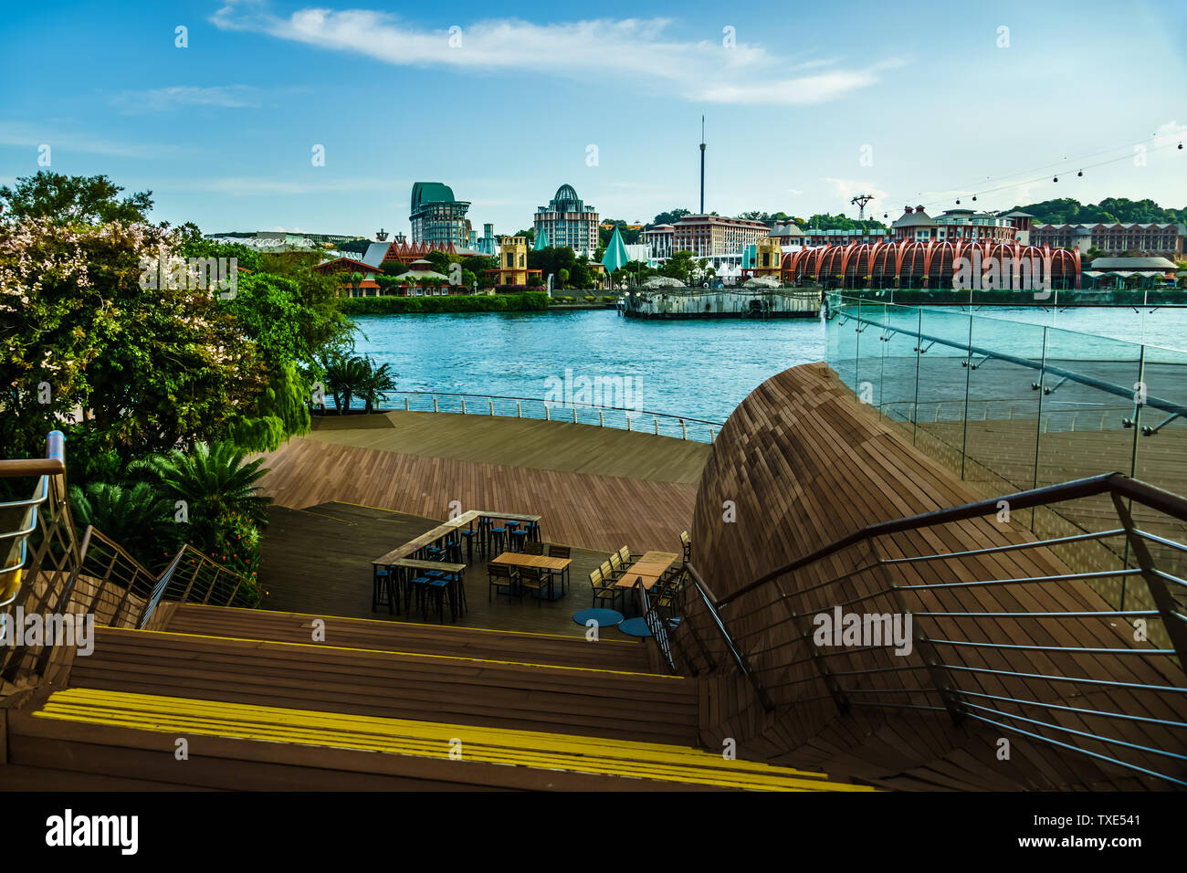 Singapore - Jun 10, 2019: Sentosa Boardwalk from Vivo City to Resort ...