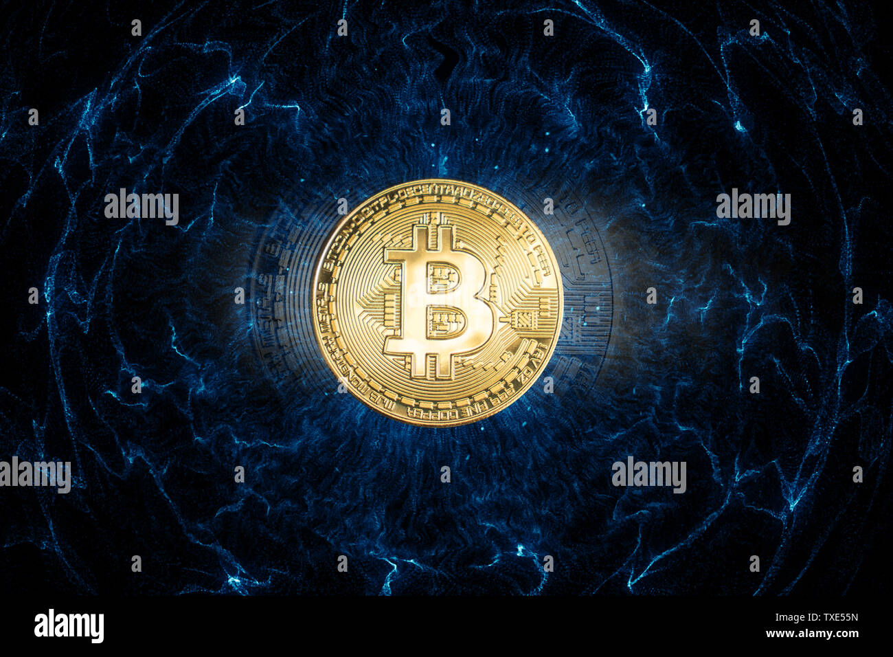 Bitcoin with blue background Stock Photo - Alamy