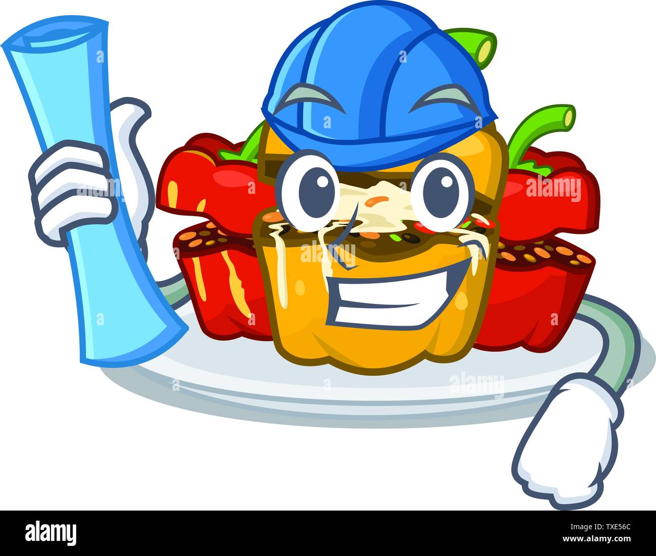 Architect stuffed pepper is served cartoon plate Stock Vector Image ...
