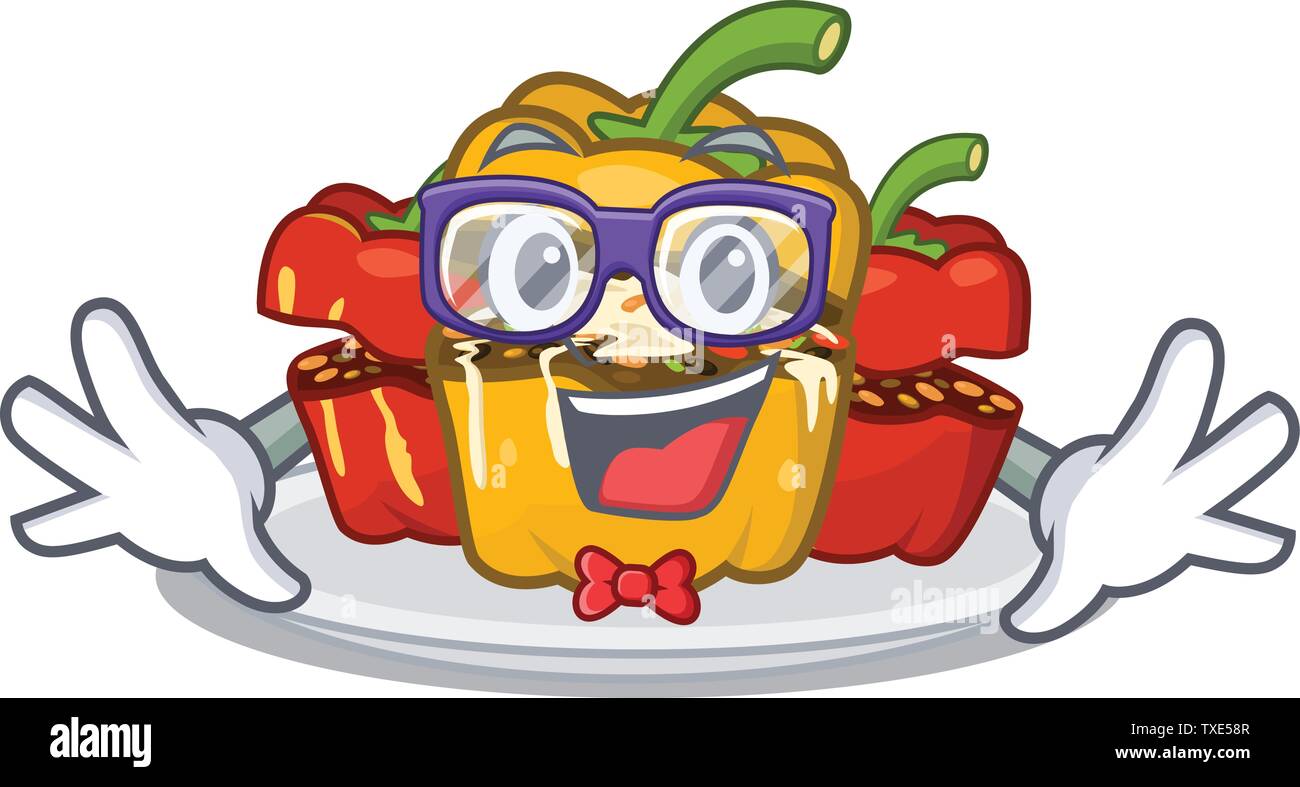 Geek stuffed pepper is served cartoon plate Stock Vector Image & Art ...