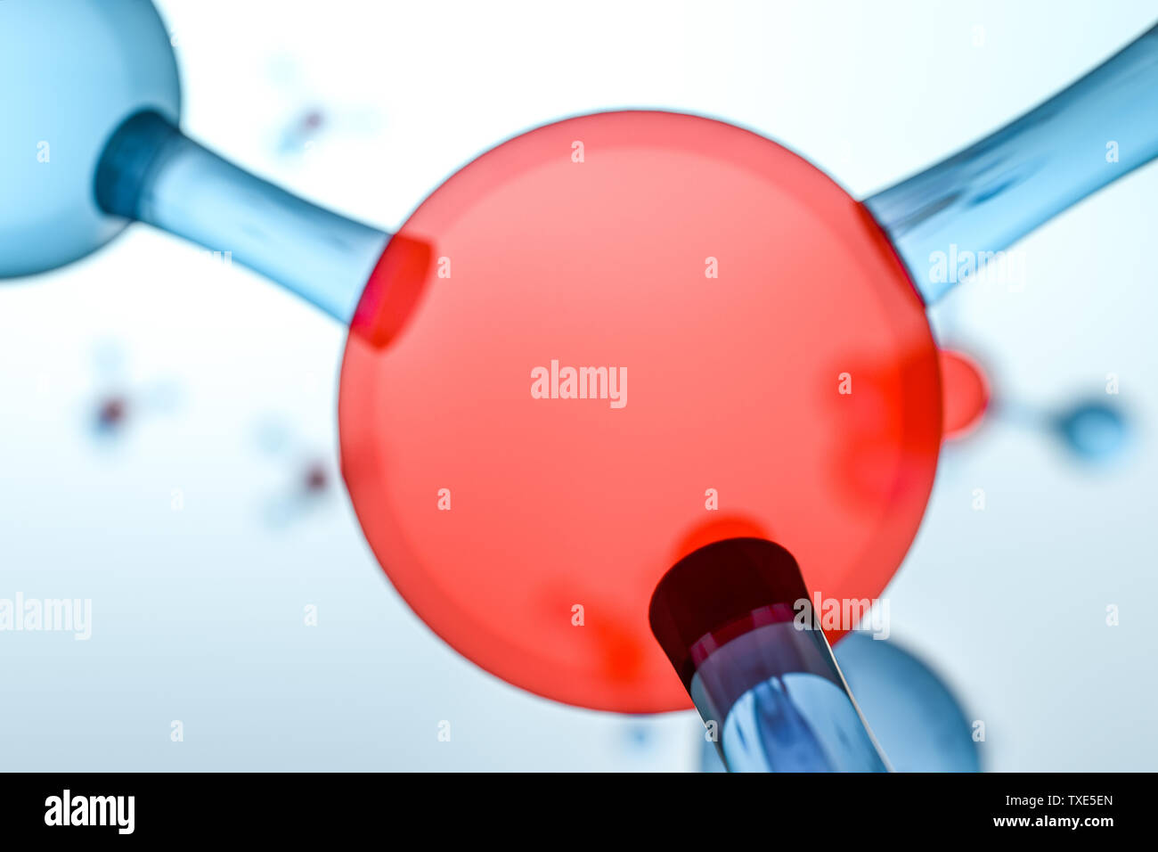 Element molecule with cyan background, three-dimensional rendering ...