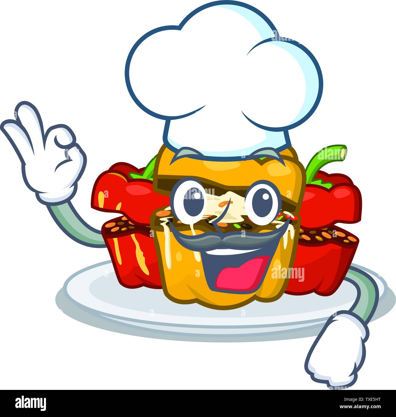 Chef stuffed pepper is served cartoon plate Stock Vector Image & Art ...