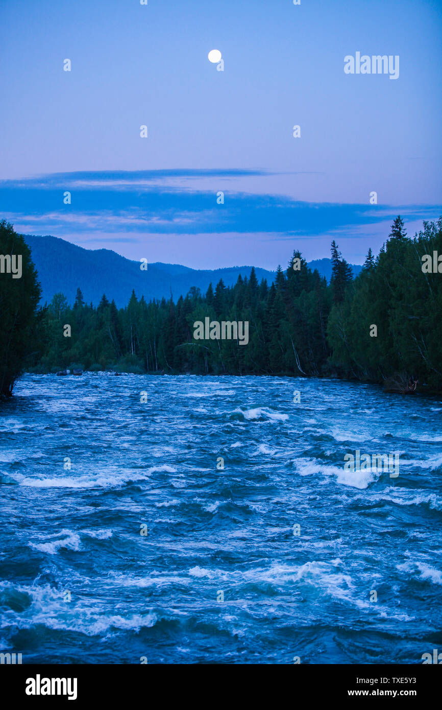 Moon night river map Stock Photo - Alamy