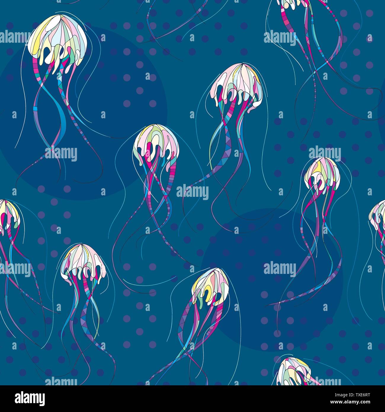 Hand drawn medusa vector seamless pattern. Jellyfish ocean abstract ...