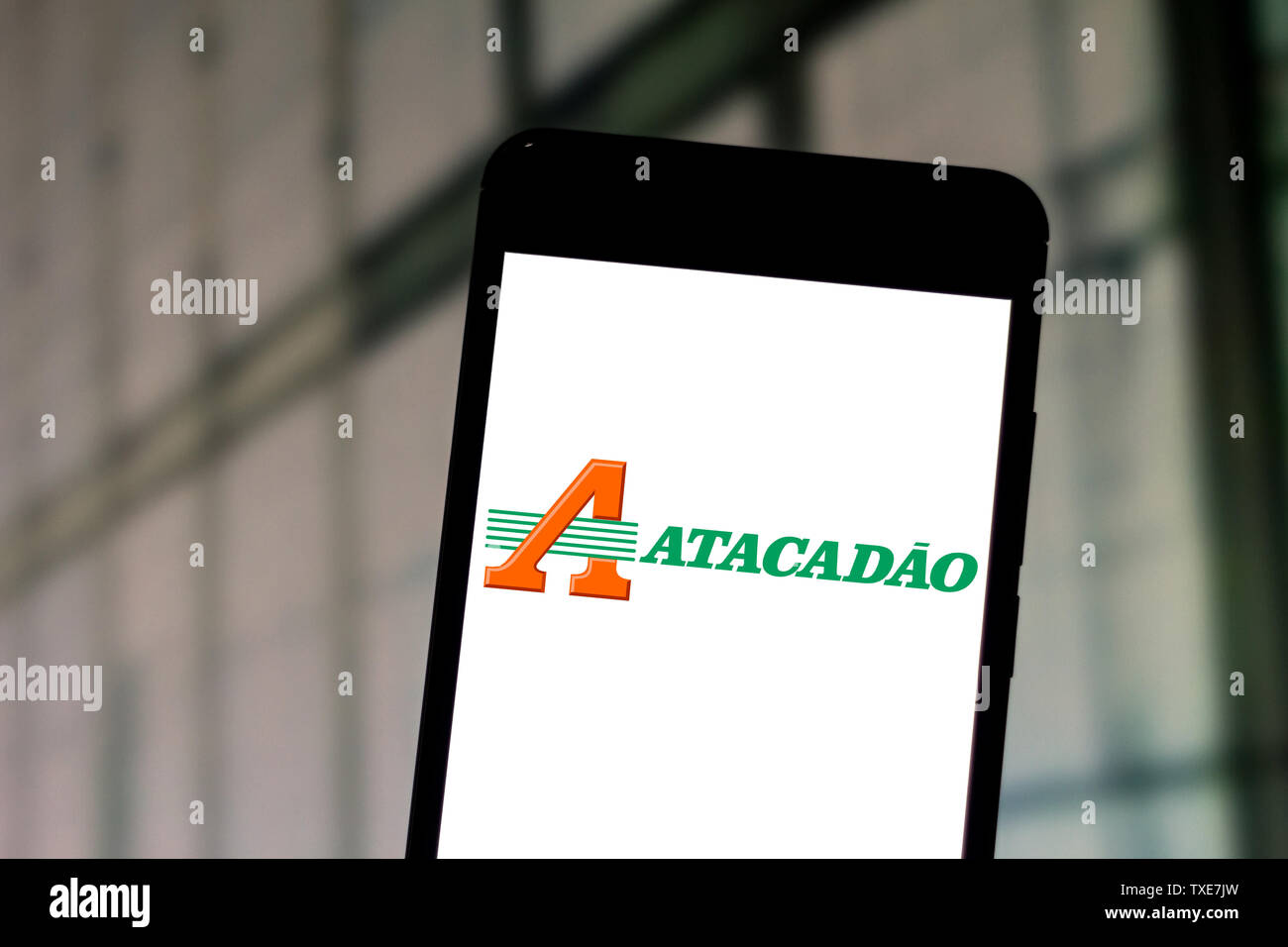 Brazil. 1st June, 2019. In this photo illustration an AtacadÃ£o logo ...