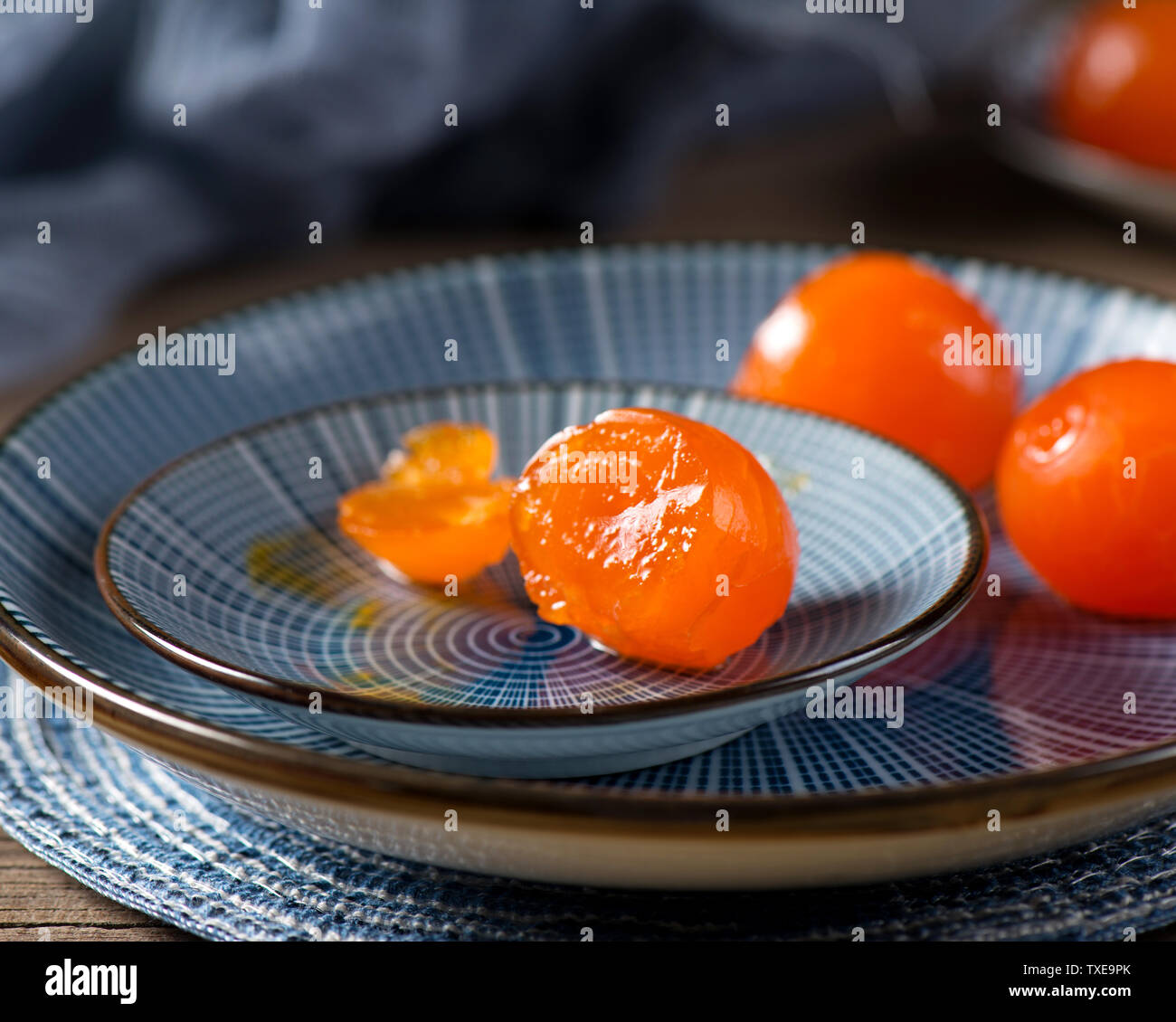 Semi-cooked duck egg, salted yolk Stock Photo - Alamy