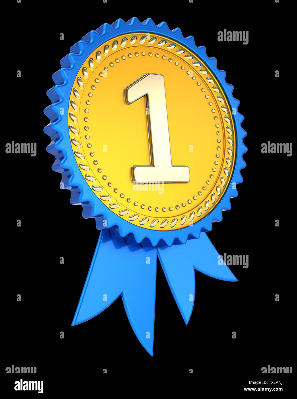 first place 1st medal golden blue. number one 1 award ribbon. champion ...