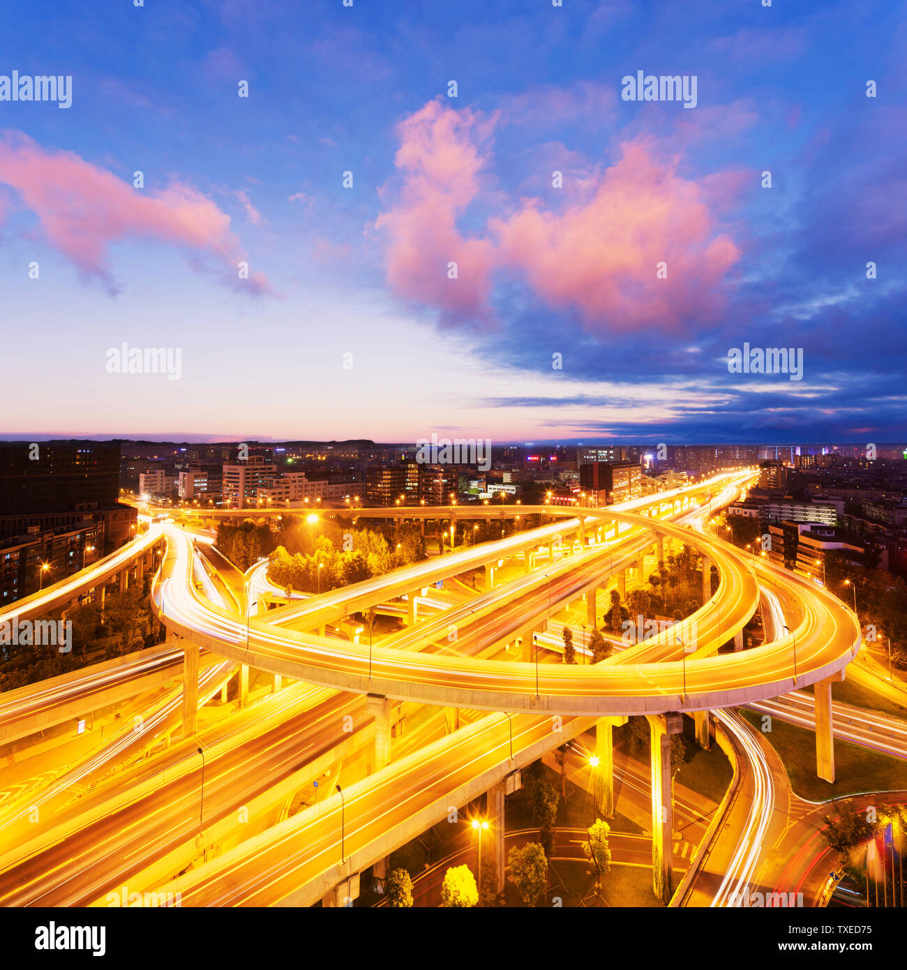 skyline and traffic,flyover in modern city Stock Photo - Alamy