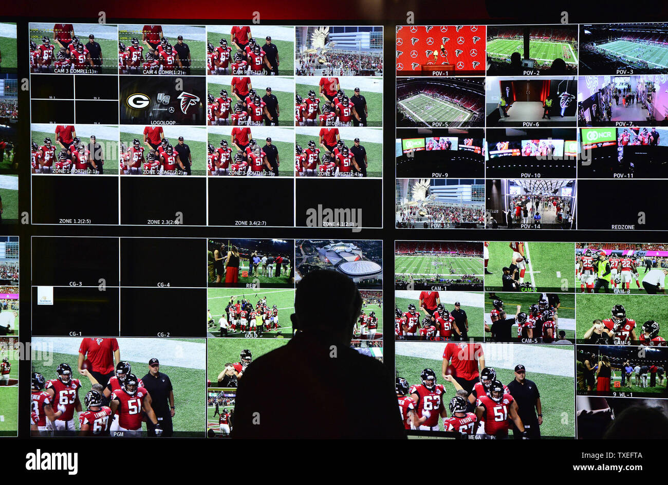 The control room shows different scenes during the Atlanta Falcons ...