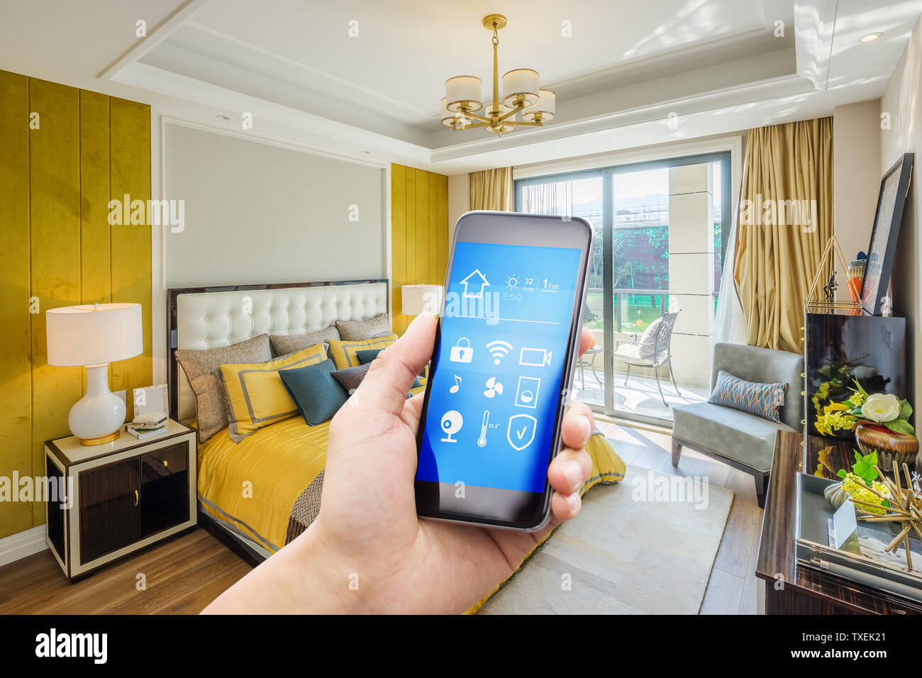 Smart phone with smart home with modern Stock Photo - Alamy