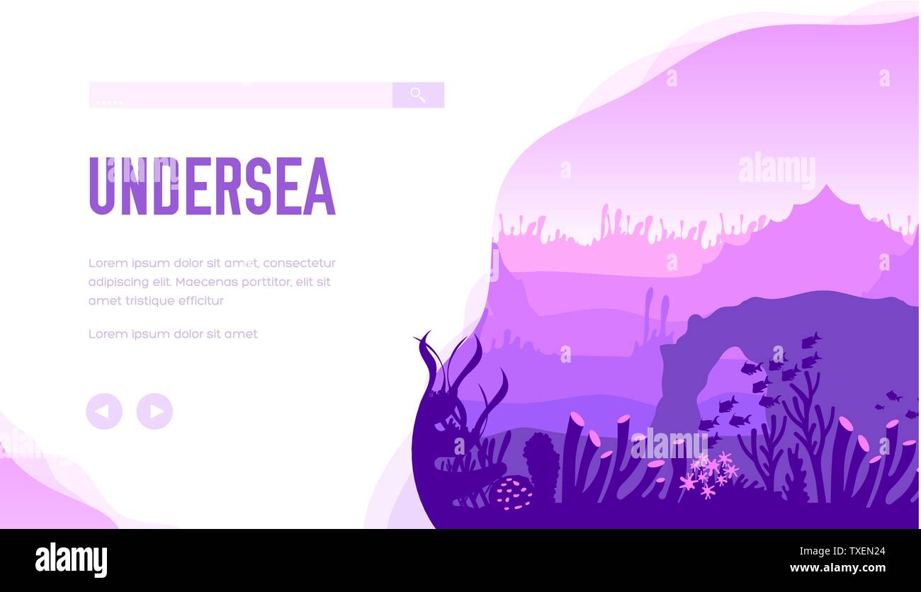 Undersea vector landing page template. Ocean ecosystem web banner ...
