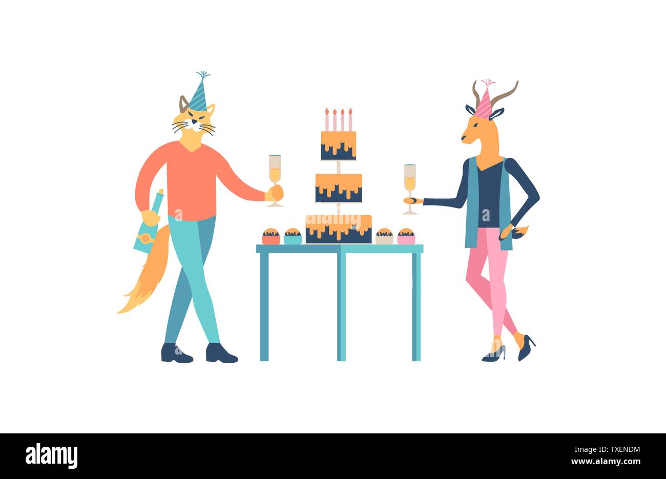 Friends at Birthday party vector illustration. Anniversary, holiday ...