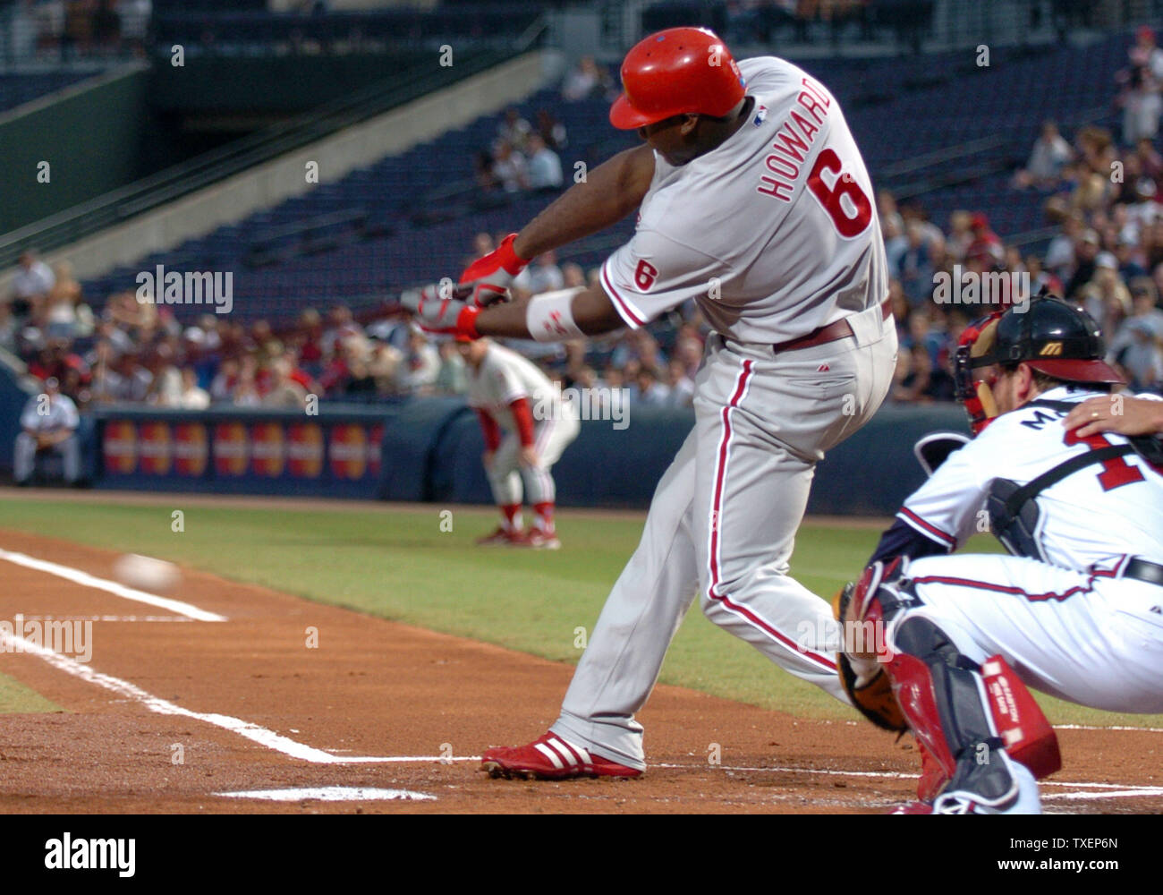 Philadelphia Phillies slugger Ryan Howard swings strike three over a ...