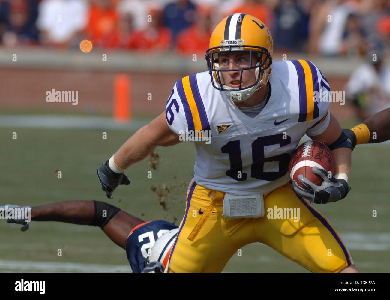 LSU safety Craig Steltz (16) breaks free for yardage against Auburn as ...