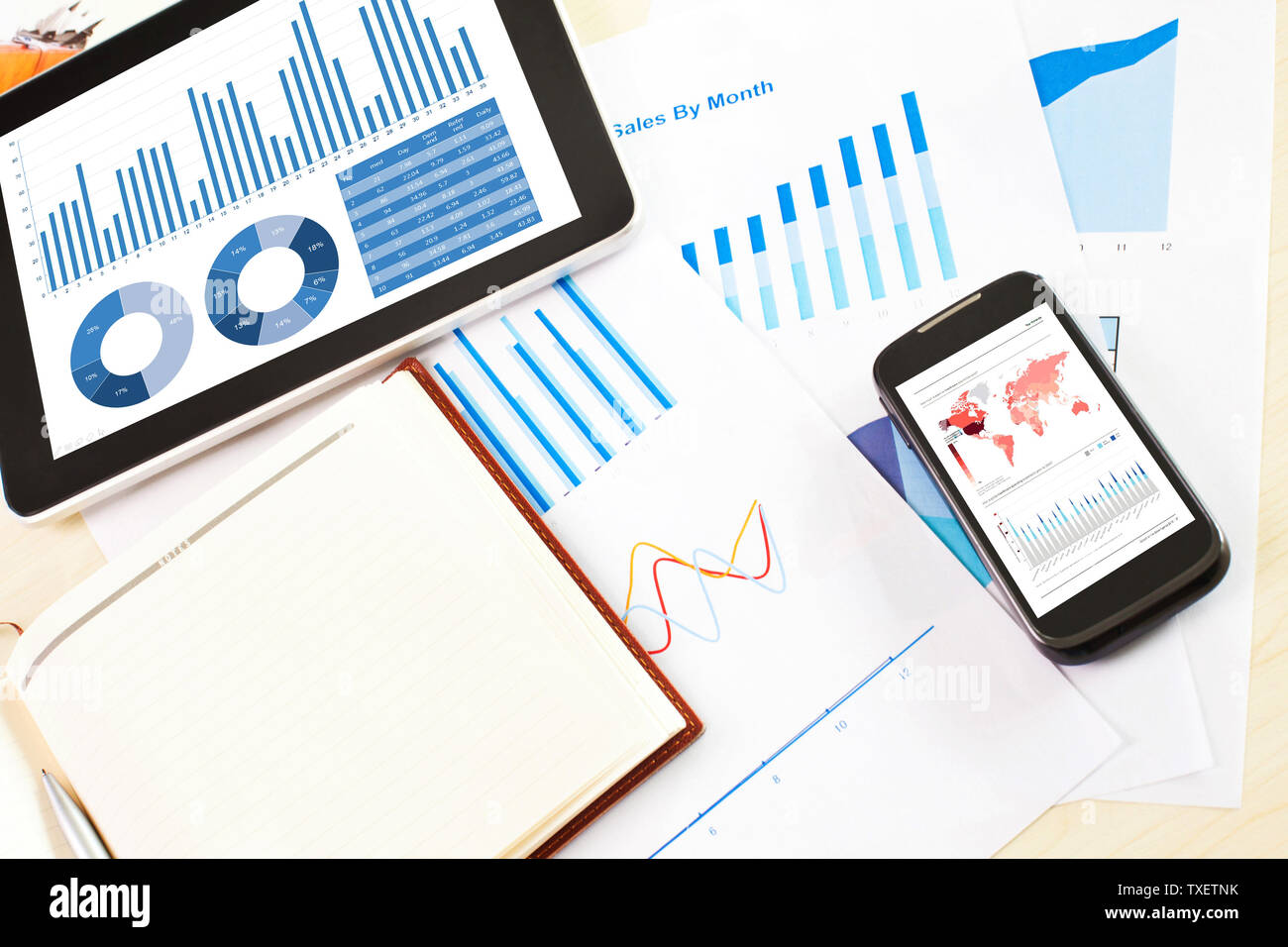 business financial chart and graphy report display in mobile dev Stock ...