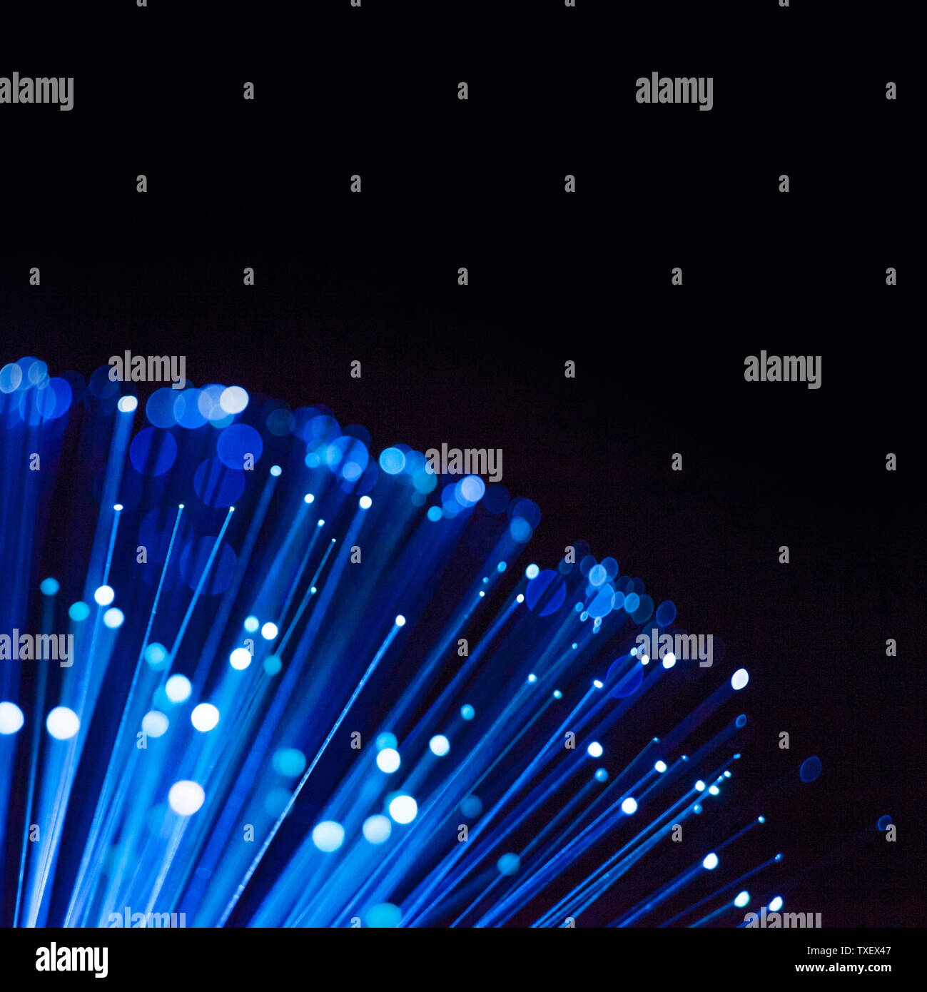 Abstract spherical background, optical fiber blue luminous dots and ...