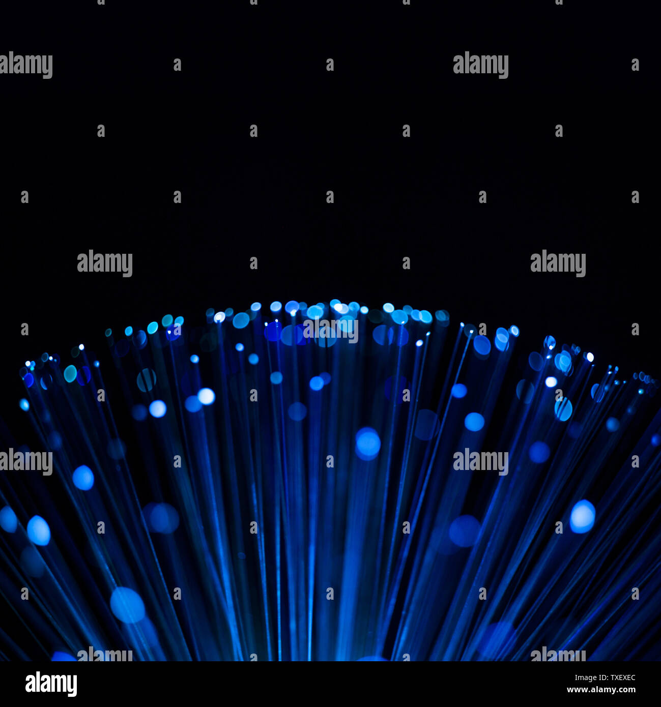 Abstract spherical background, optical fiber blue luminous dots and ...