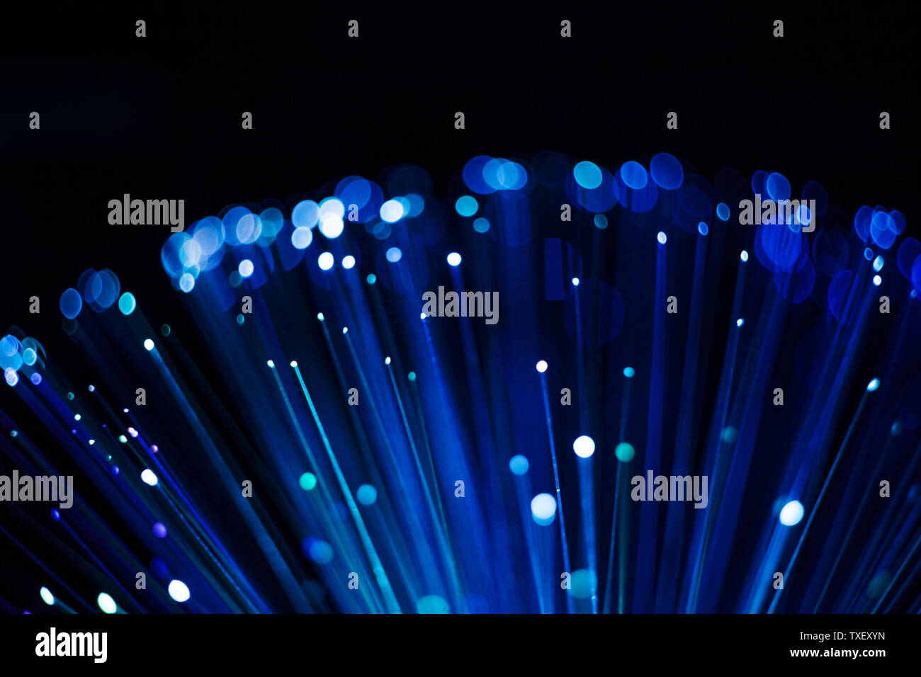 Abstract spherical background, optical fiber blue luminous dots and ...