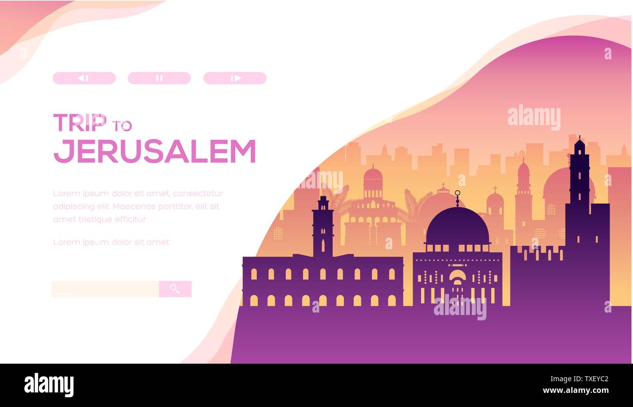Trip to Jerusalem vector landing page template. Israel skyline ...