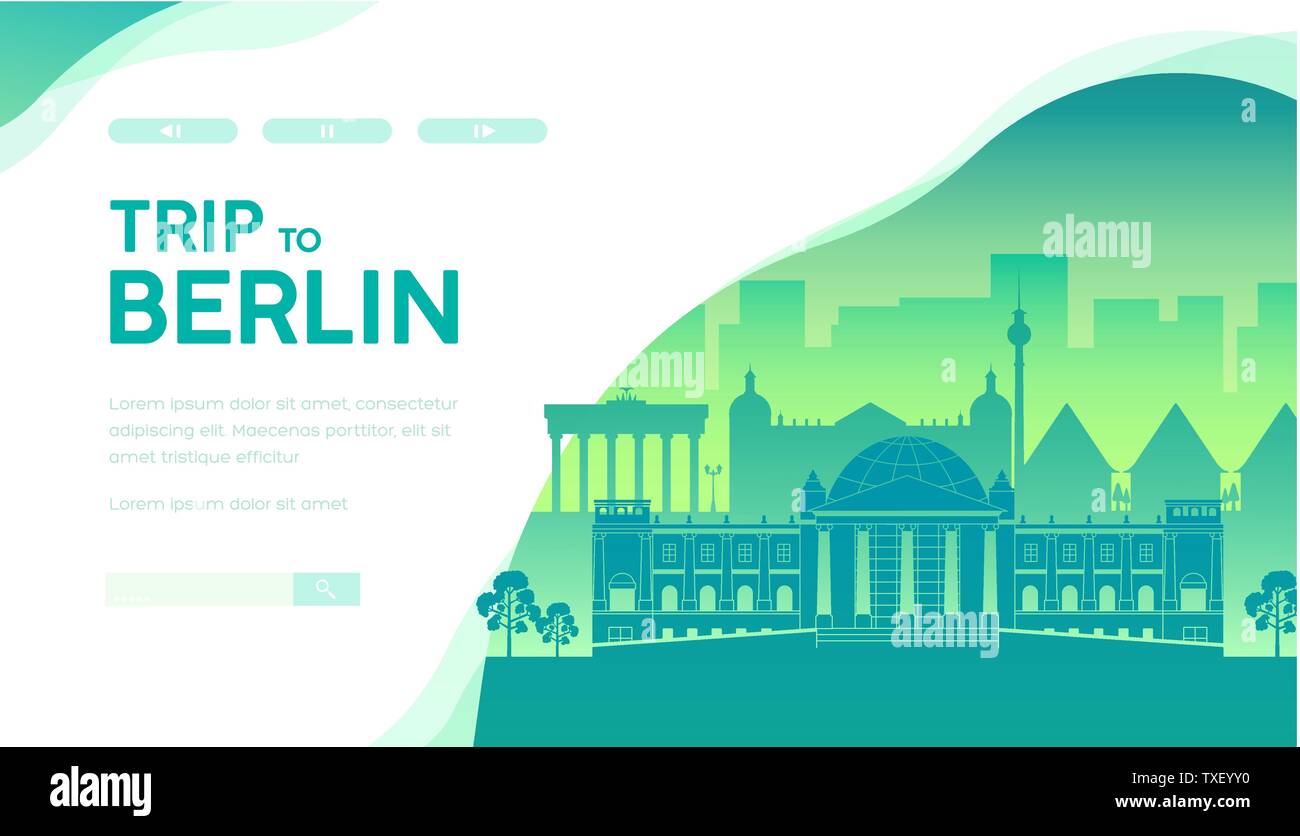 Trip to Berlin vector landing page template. Traveling to Germany ...