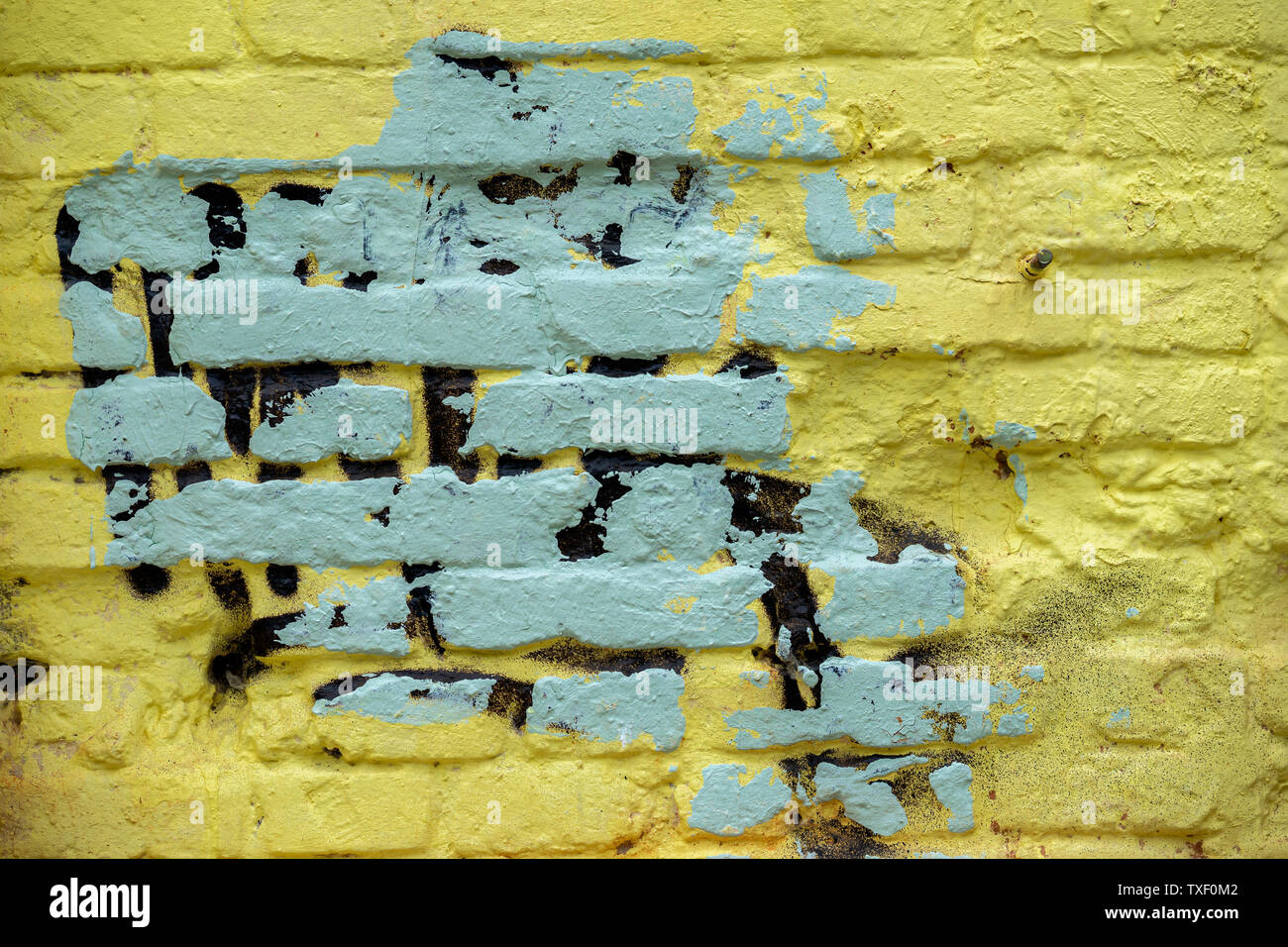 Dirty painted brick on damaged wall, abstract background from painted ...