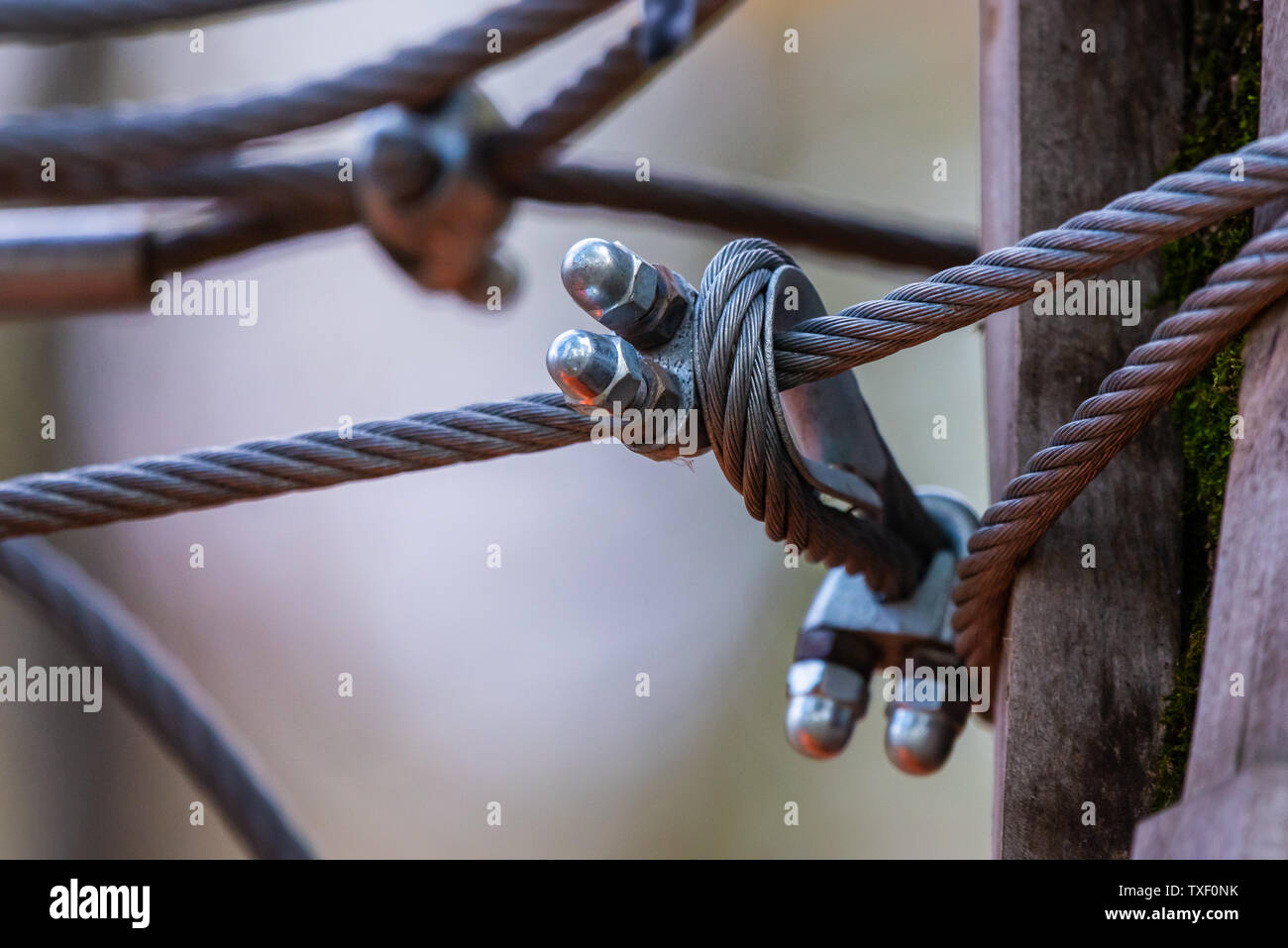 Steel ropes connected by loose straps with blur background Stock Photo ...