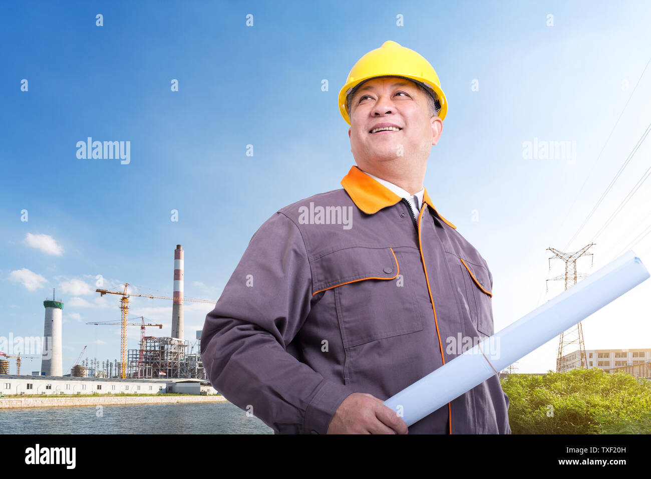 Old asian man with power plant Stock Photo - Alamy