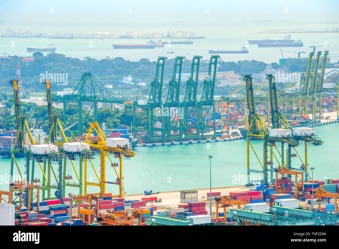 Singapore commercial port, shipping containers freight cranes, cargo ...