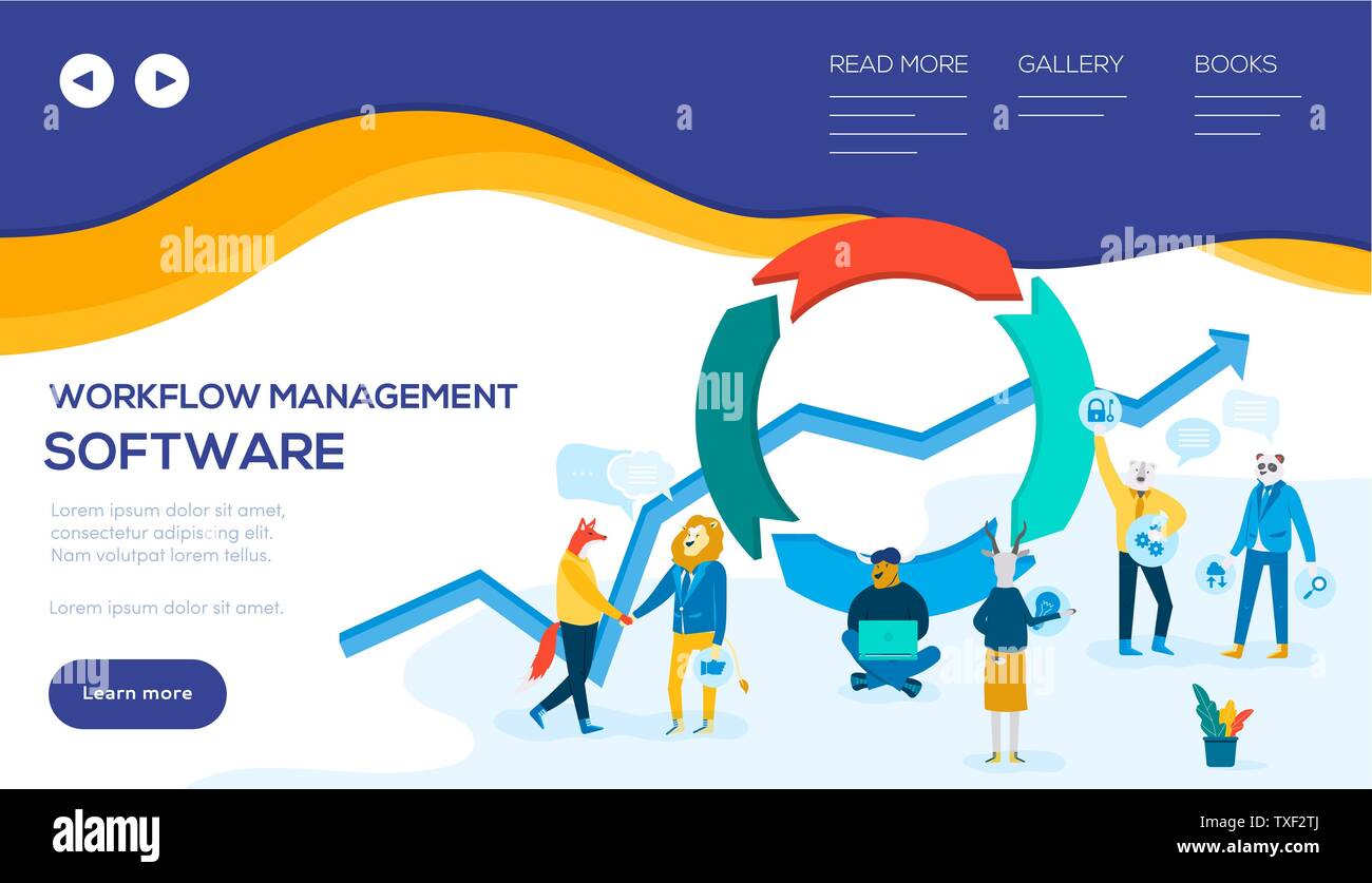 Workflow management software web banner template. Business analytics ...