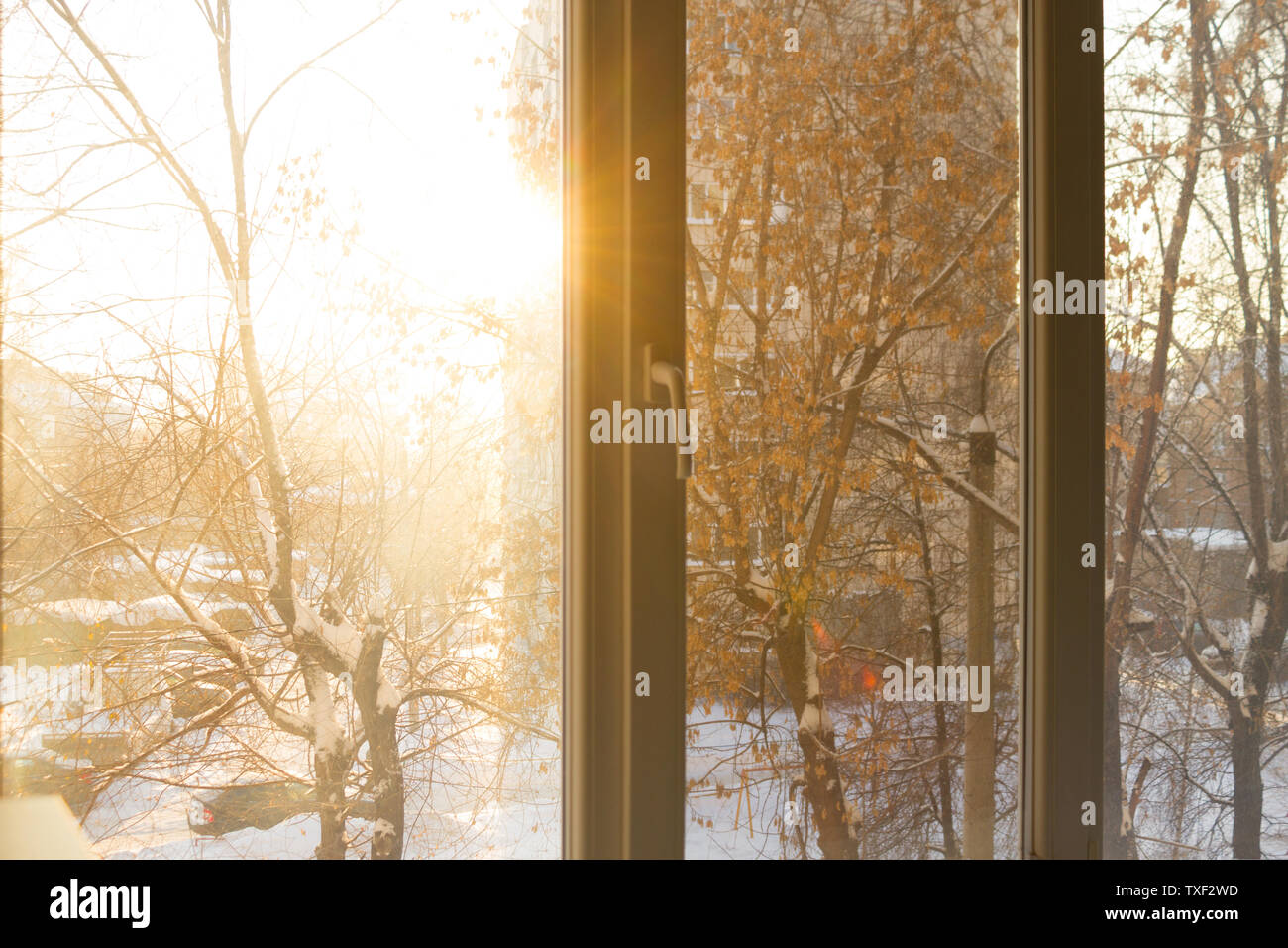Modern residential window in winter. sunlight Stock Photo - Alamy