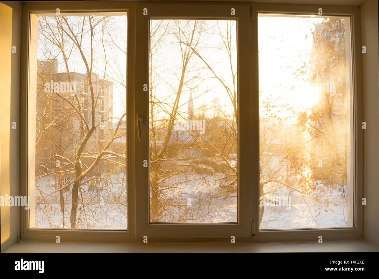 Modern residential window in winter. sunlight Stock Photo - Alamy