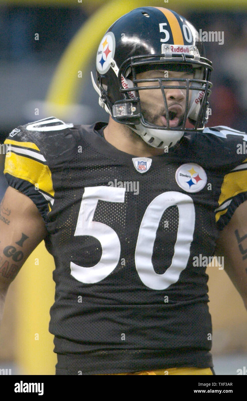Pittsburgh Steelers Larry Foote celebrates his interception against the ...