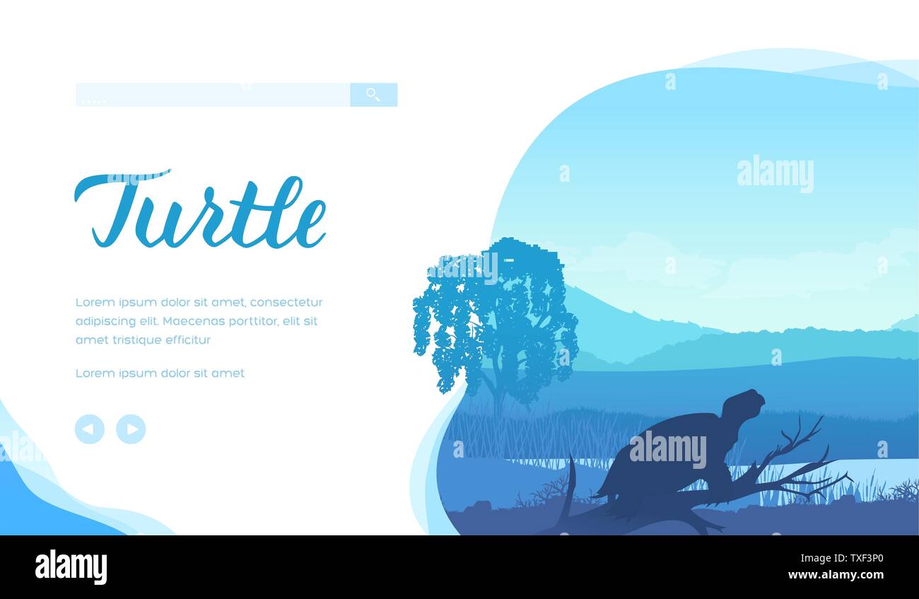 Turtle landing page template. Nature exploration flat web banner layout ...