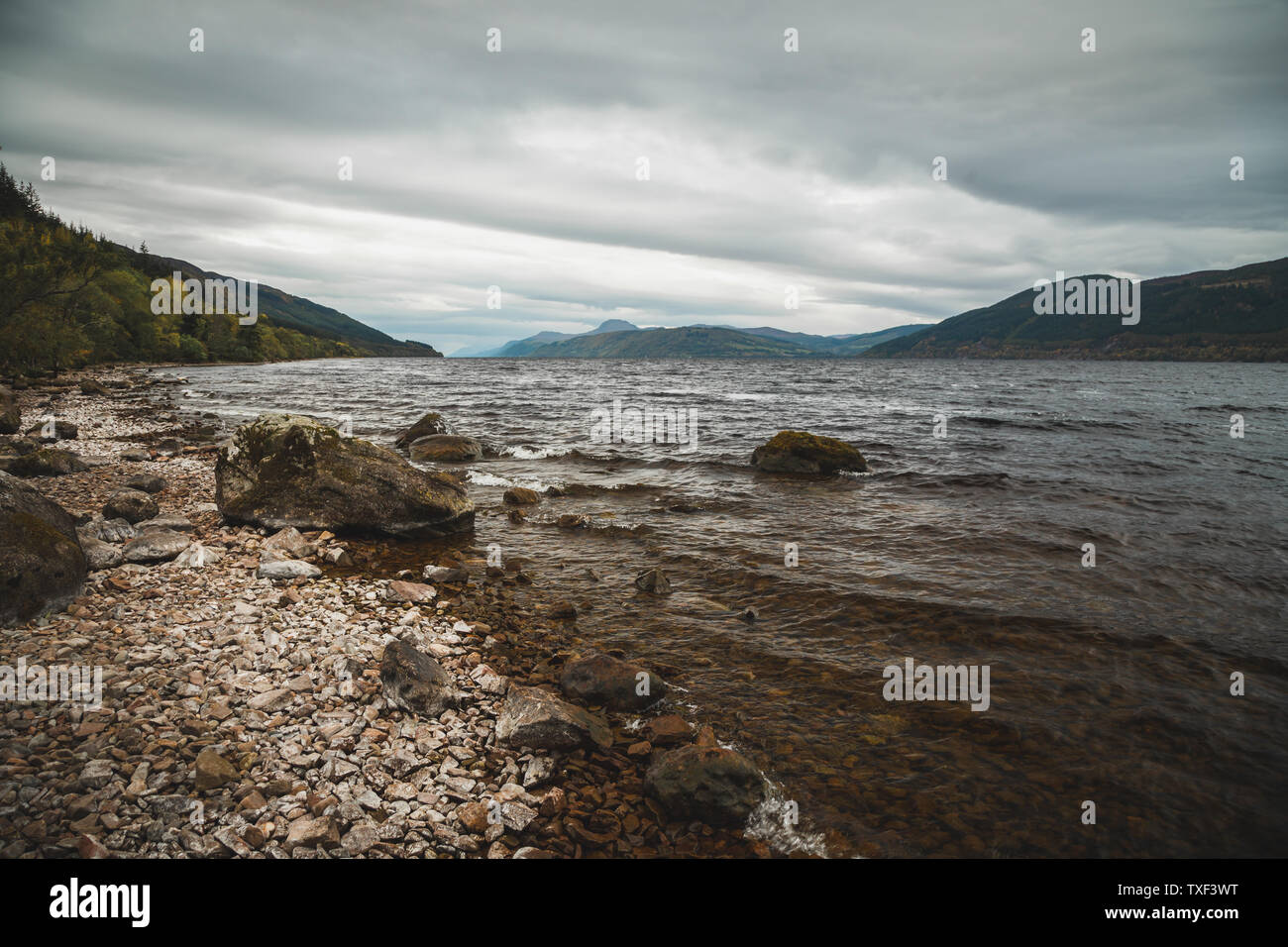 Windy and cloudy day by the shoreline of Lock Ness on Scottish ...