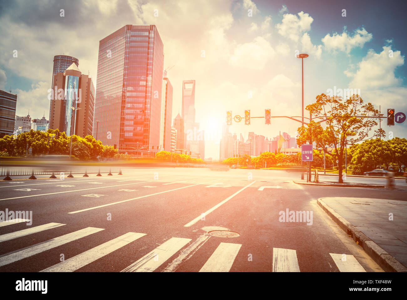 modern office buildings in shanghai from road intersection Stock Photo ...