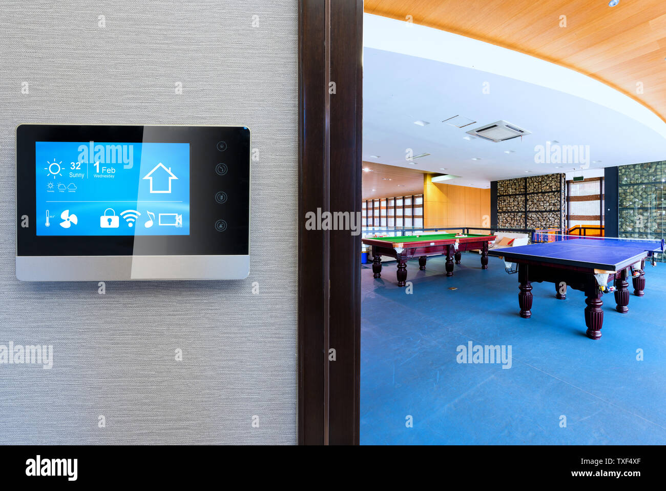 smart screen with smart home with modern gym Stock Photo - Alamy
