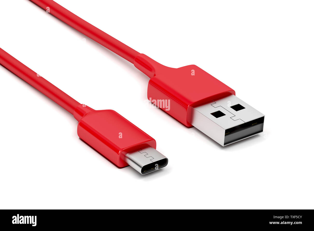 Red USB-C and USB-A cables on white background Stock Photo - Alamy