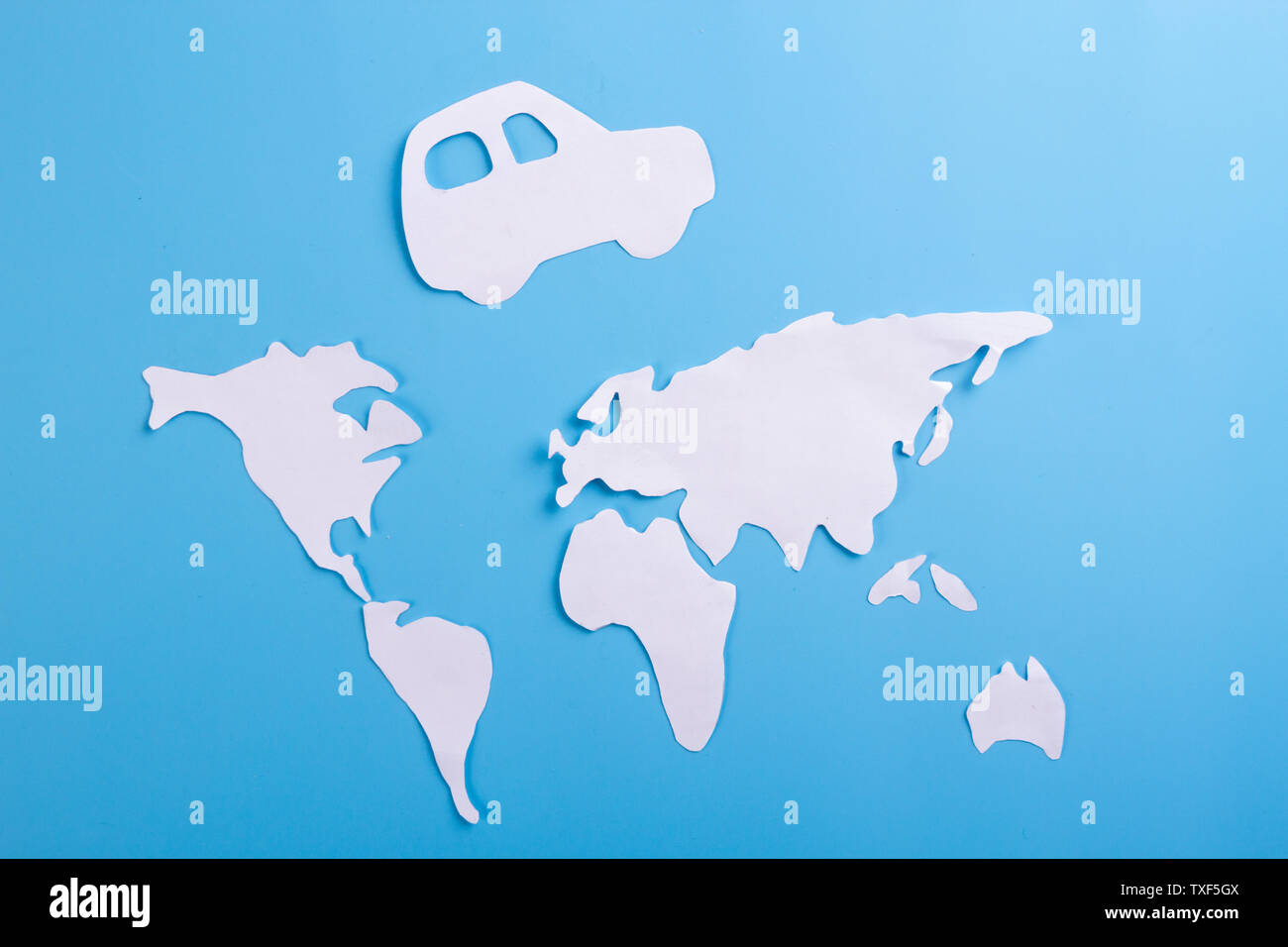 world map on blue background. travel concept Stock Photo - Alamy