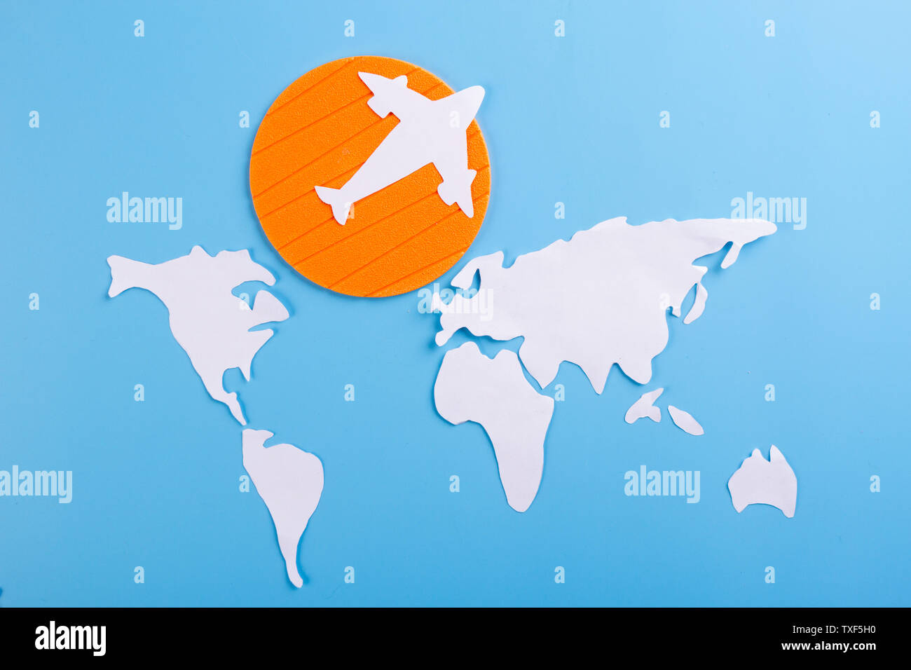 world map on blue background. travel concept Stock Photo - Alamy