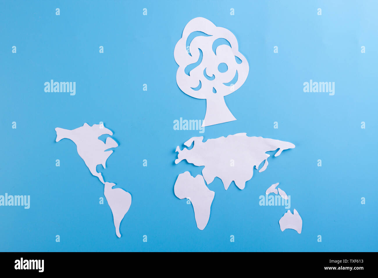 Environment conservation concept. world map and green tree Stock Photo ...