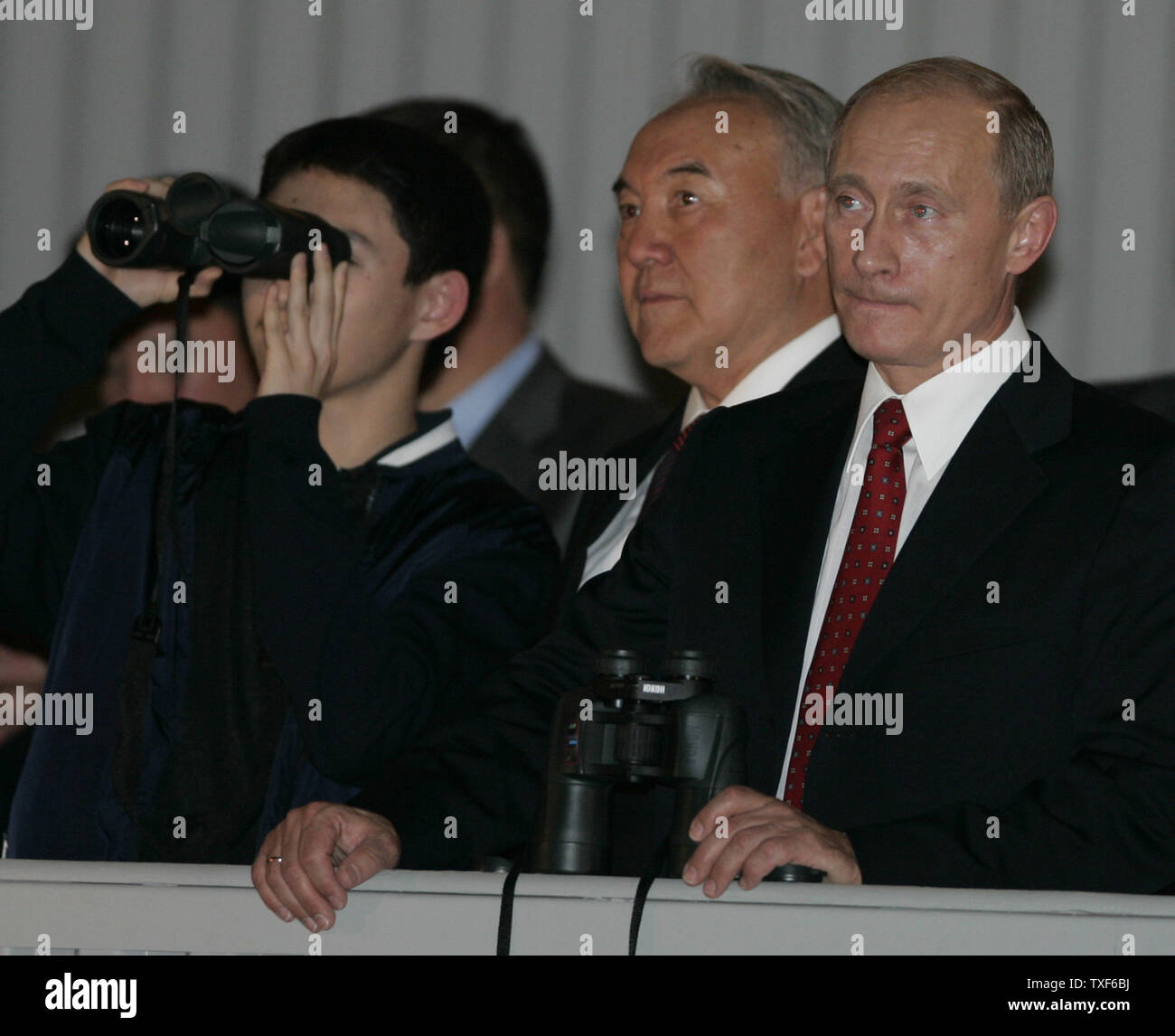 Kazakh President Nursultan Nazarbayev (C), his grandson Altai Kulibayev ...