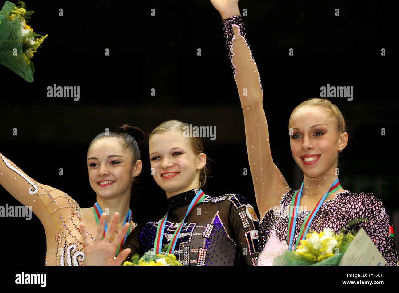 Ball individual final medalists (L-R) Anna Bessonova of Ukraine (silver ...